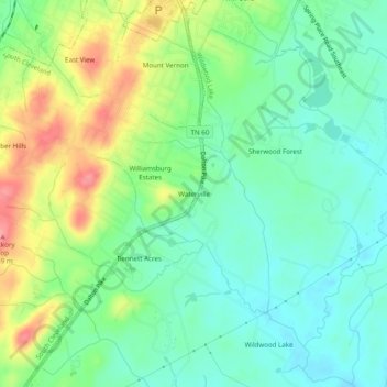 Topografische kaart Waterville, hoogte, reliëf