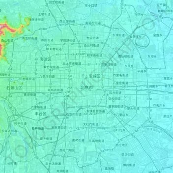 Topografische kaart Beijing, hoogte, reliëf