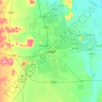 Topografische kaart Al-Hofuf, hoogte, reliëf