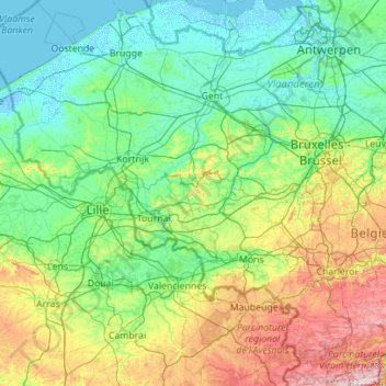 Topografische kaart Schelde, hoogte, reliëf