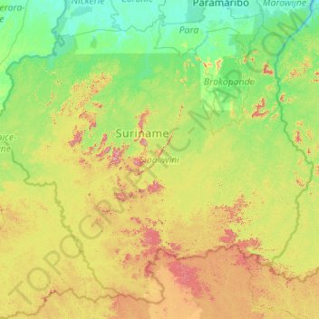 Topografische kaart Sipaliwini, hoogte, reliëf