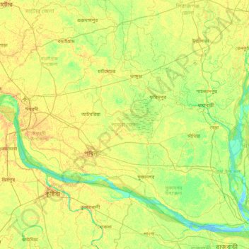 Topografische kaart Pabna district, hoogte, reliëf