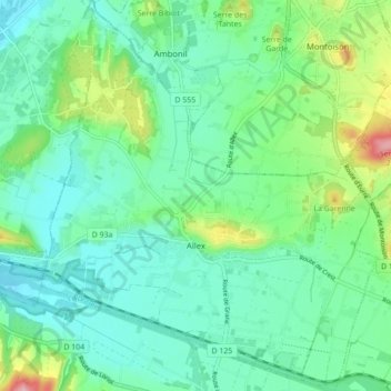 Topografische kaart Allex, hoogte, reliëf
