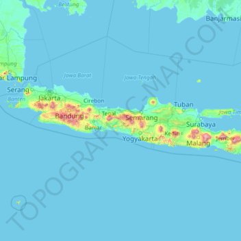 Topografische kaart Java, hoogte, reliëf